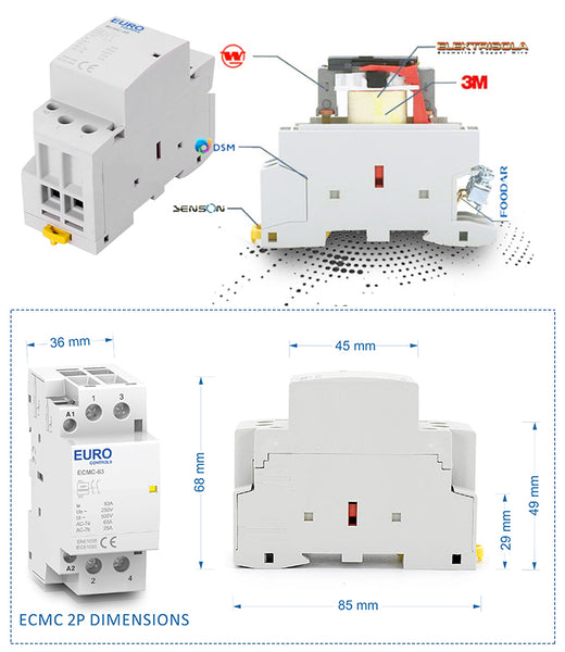 Euro Modular Power Contactor 32 A 2NO ECMC Series - Volts 230 AC - Cop ...