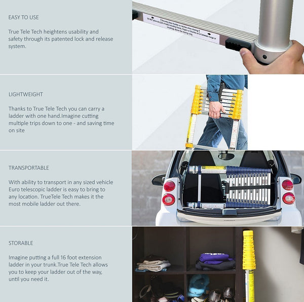 Euro Telescopic Aluminium Ladder 3.8 Mtr (13 Feet) - Stores At 3 Feet ...